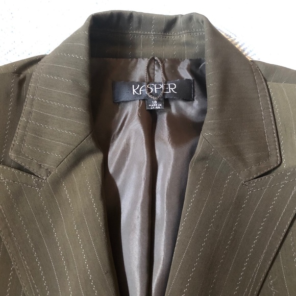 Kasper | Jackets & Coats | Kasper Olive Green Pinstripe Pant Suit ...